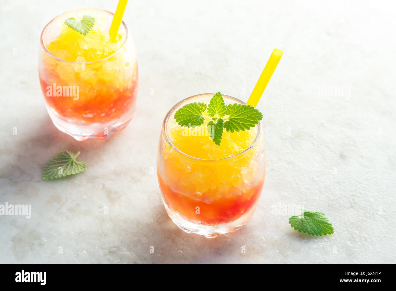 Frozen Granita Wine Slush Drink on rustic stone table. Homemade Italian ...