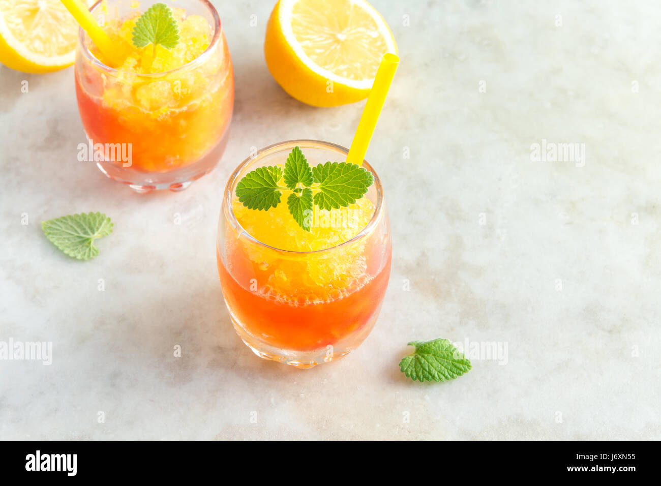 Frozen Granita Wine Slush Drink on rustic stone table. Homemade Italian ...