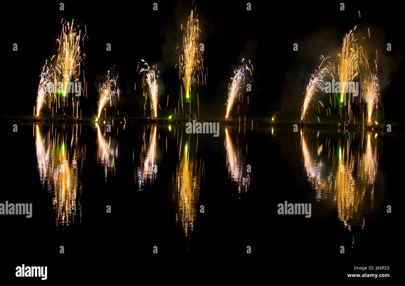 night nighttime party celebration pyrotechnics reflections explosion ...
