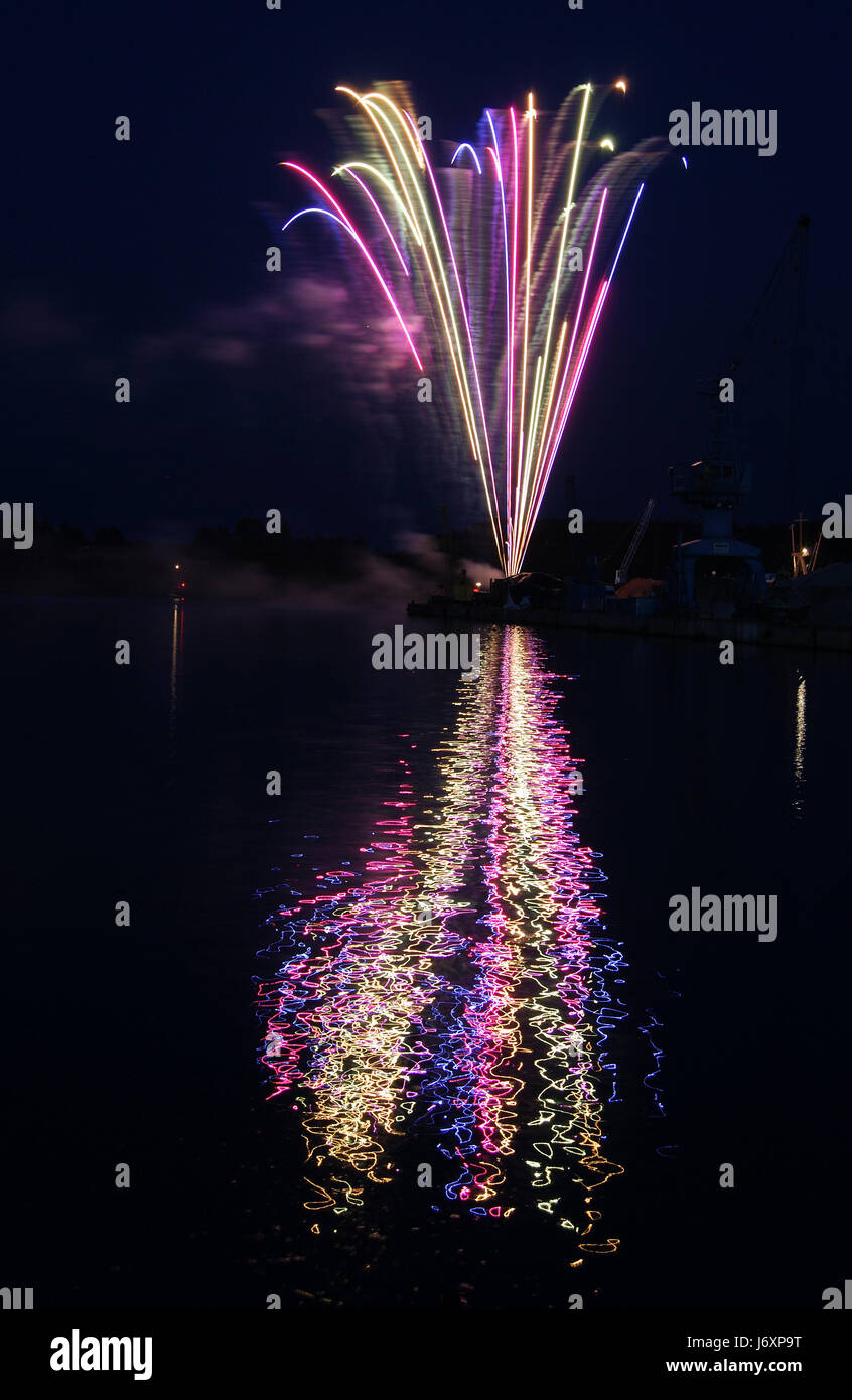 night nighttime party celebration pyrotechnics reflections explosion ...