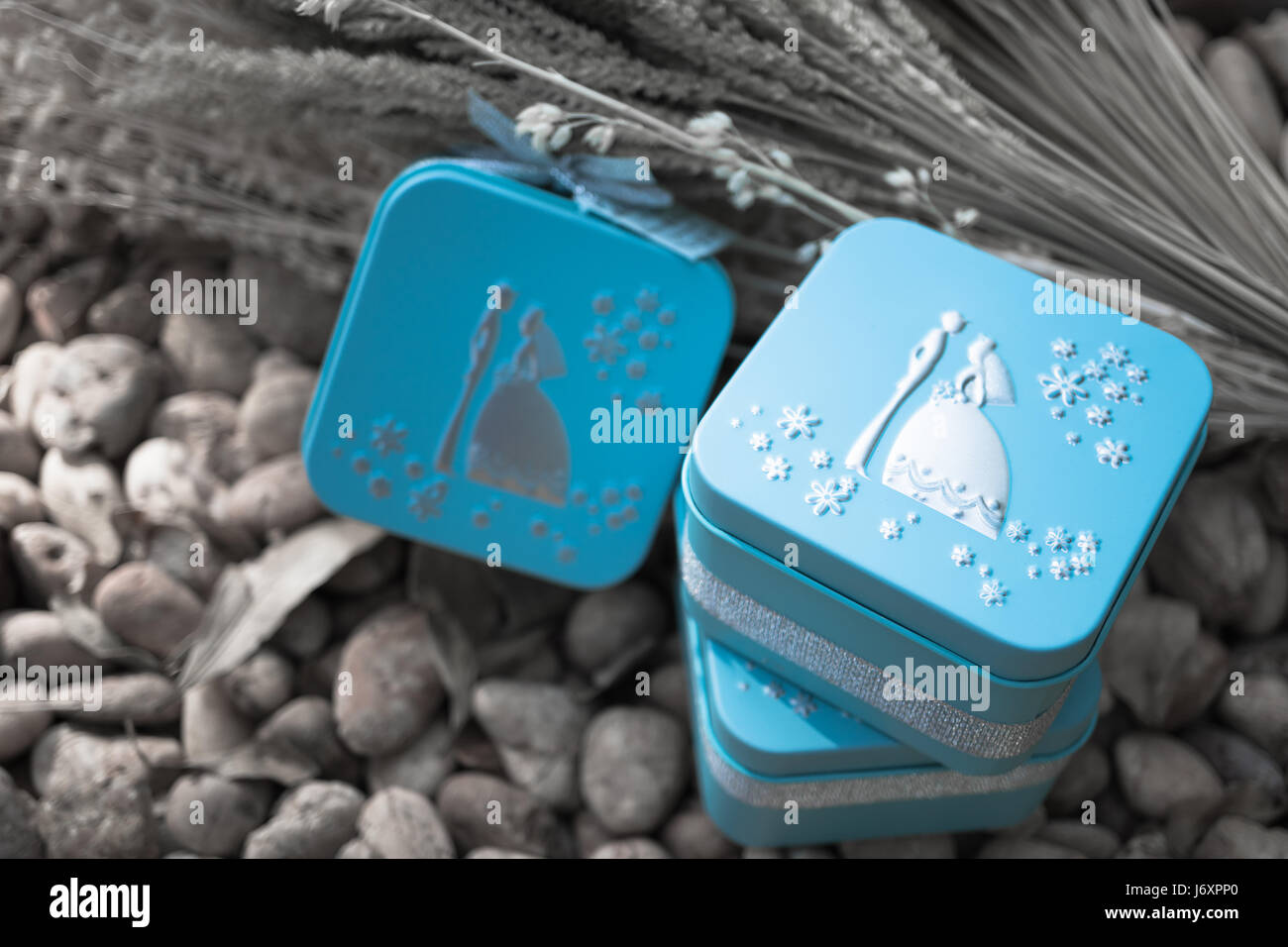 Blue gift boxes for wedding and love concept Stock Photo - Alamy