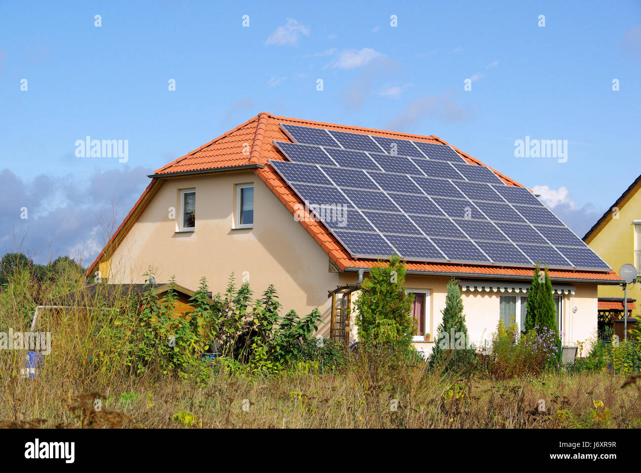 house building cell solar solar cell module rooftop blue house building ...