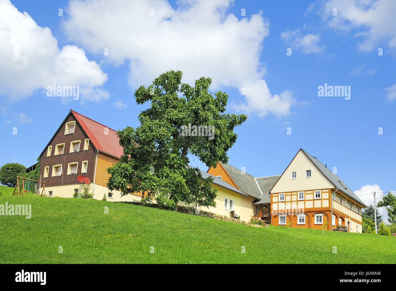 house building saxony idyll community village market town blue tree ...