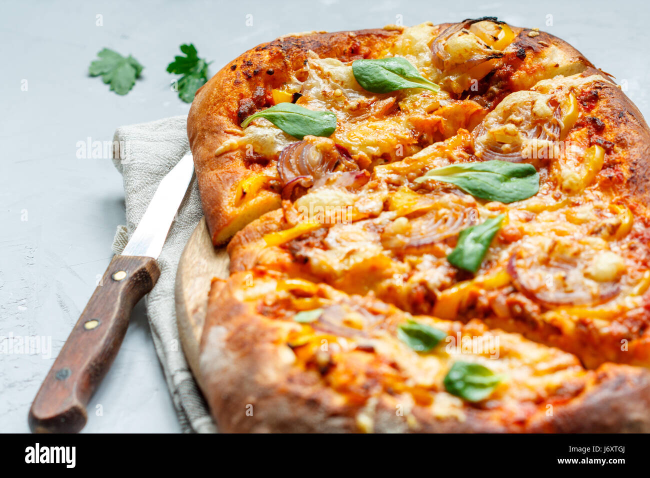 homemade Italian meat pie (pizza) with onions and cheese Stock Photo ...