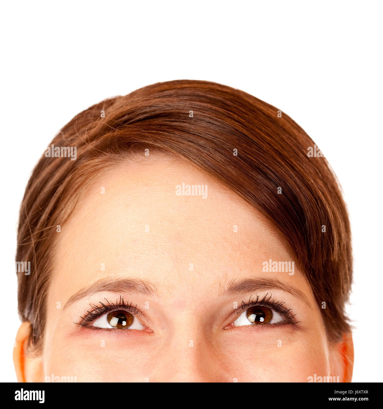 woman upstairs face eyes look glancing see view looking peeking looking ...