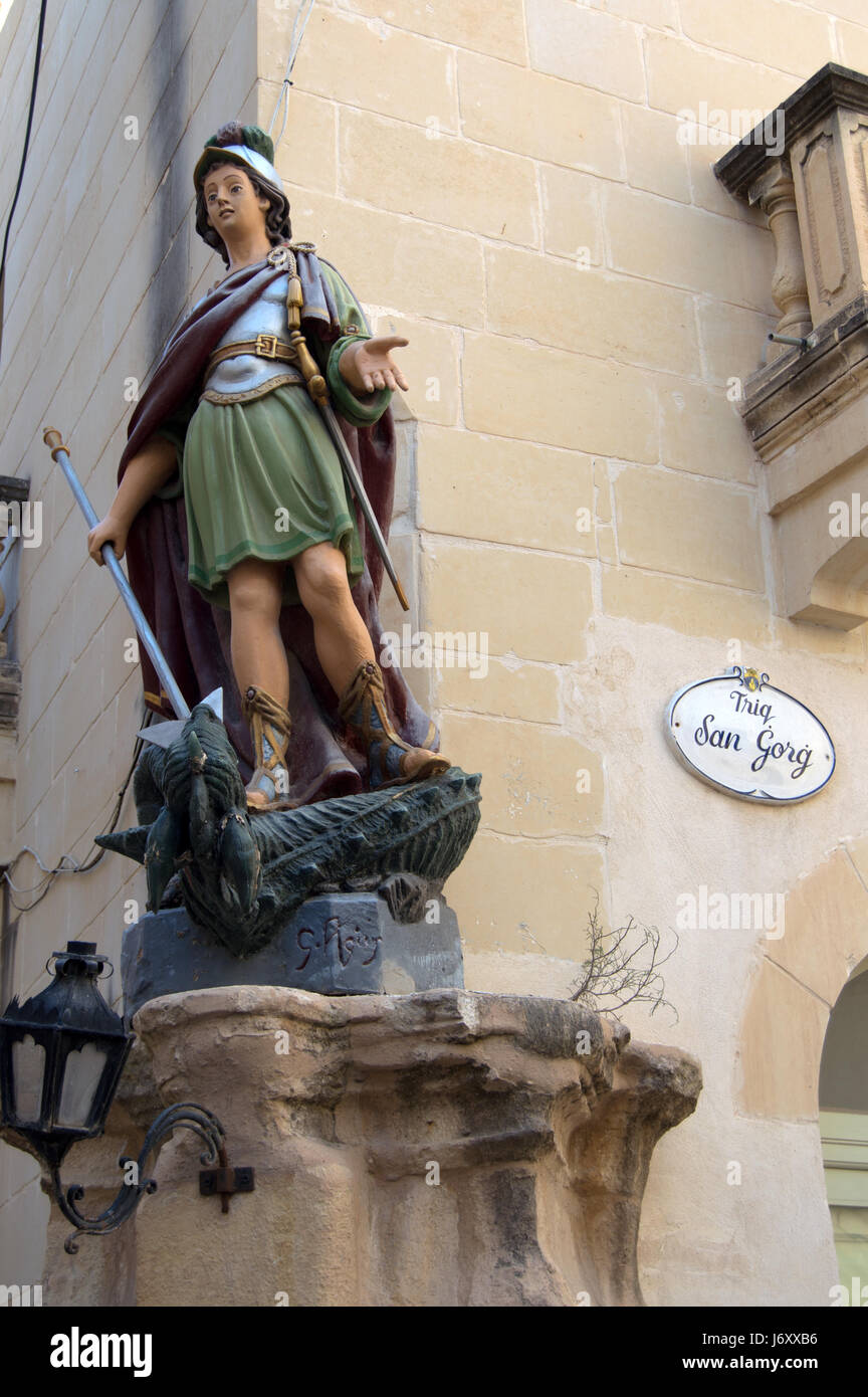 Statue of St George (San Gorg) on street in Malta Stock Photo - Alamy
