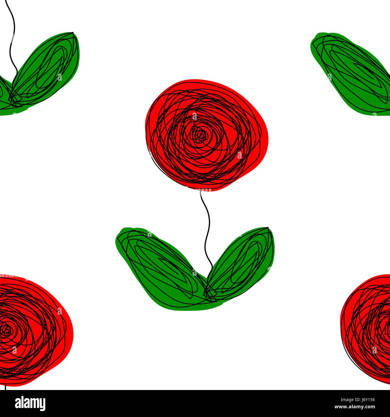 Seamless floral repetitive pattern hand drawn abstract roses green ...