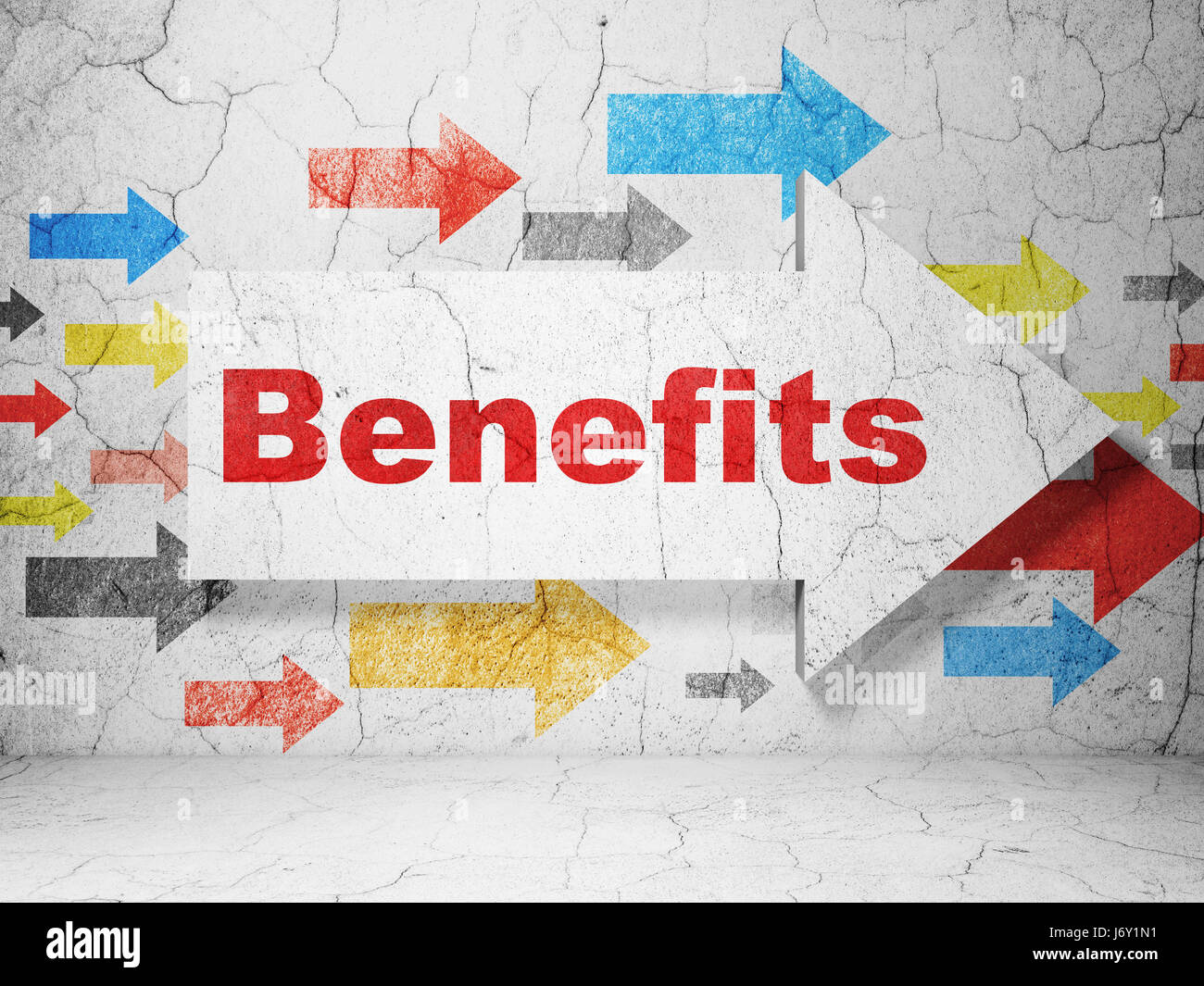 Business concept: arrow with Benefits on grunge wall background Stock ...
