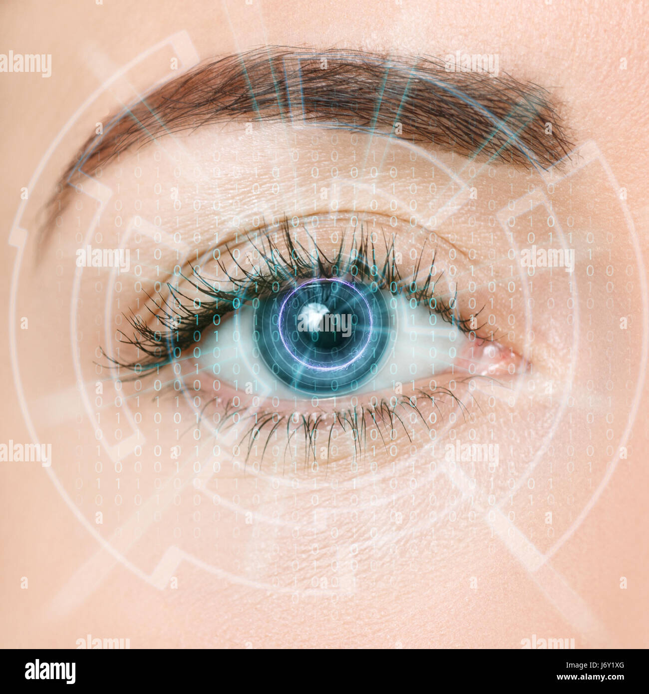 eye of the future. Closeup of woman eye with visual effects. Eye in ...