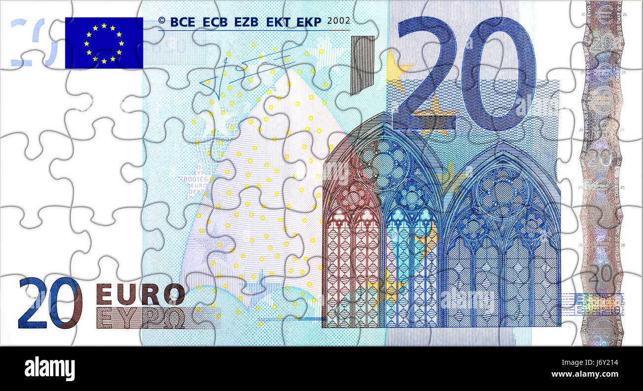 blue euro bank note twenty jigsaw puzzle jigsaw puzzle complete perfect ...