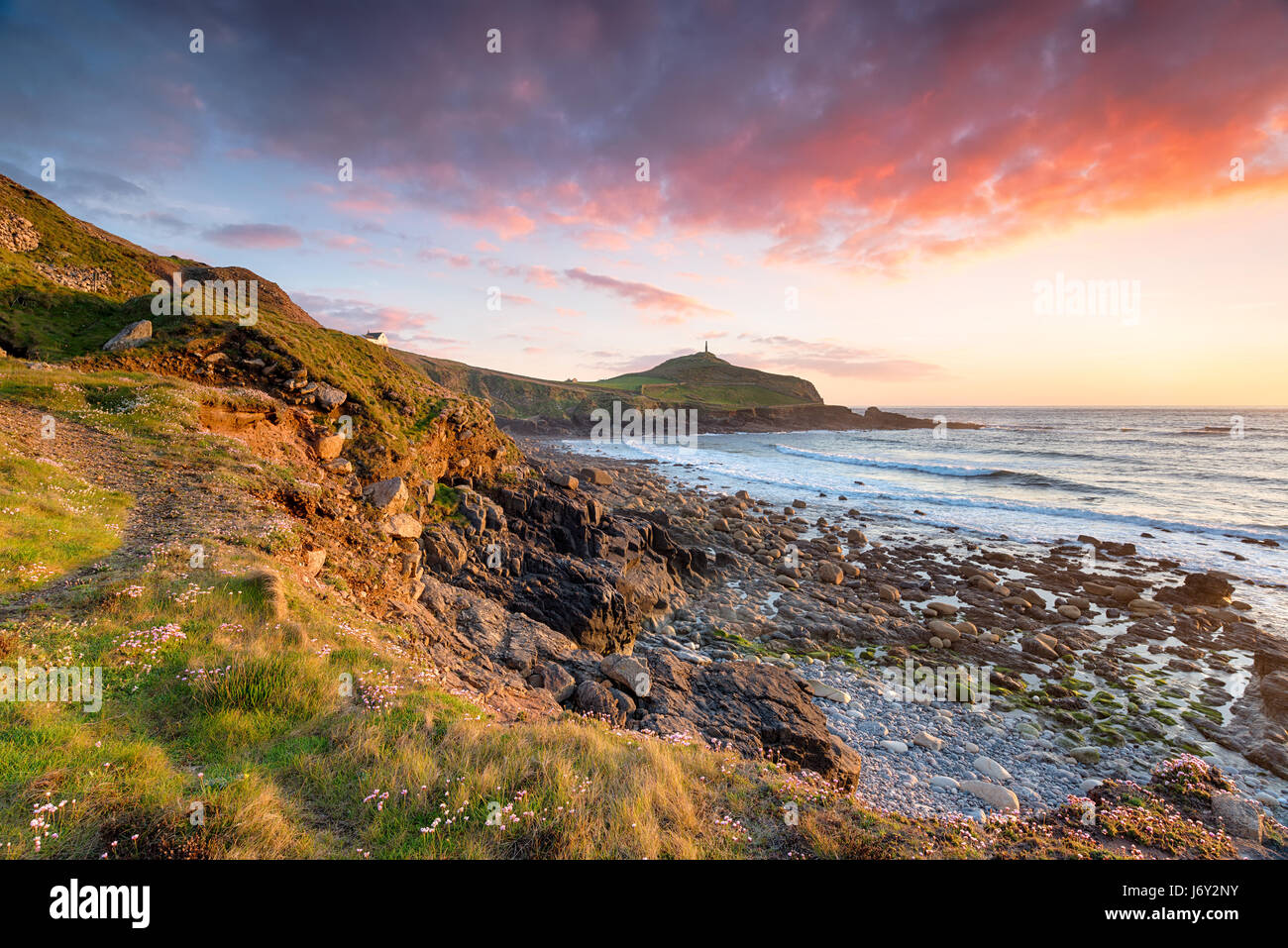 Beautiful sunset over Cape Cornwall from the beach at Porth Ledden ...