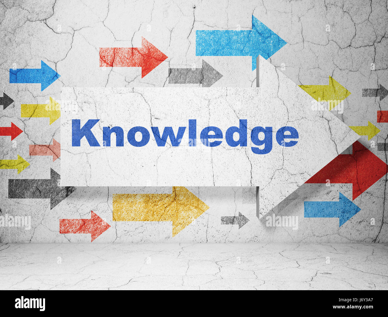 Learning concept: arrow with Knowledge on grunge wall background Stock ...