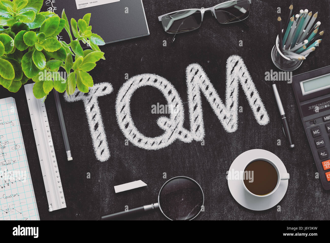 TQM Handwritten on Black Chalkboard. 3D Rendering Stock Photo - Alamy