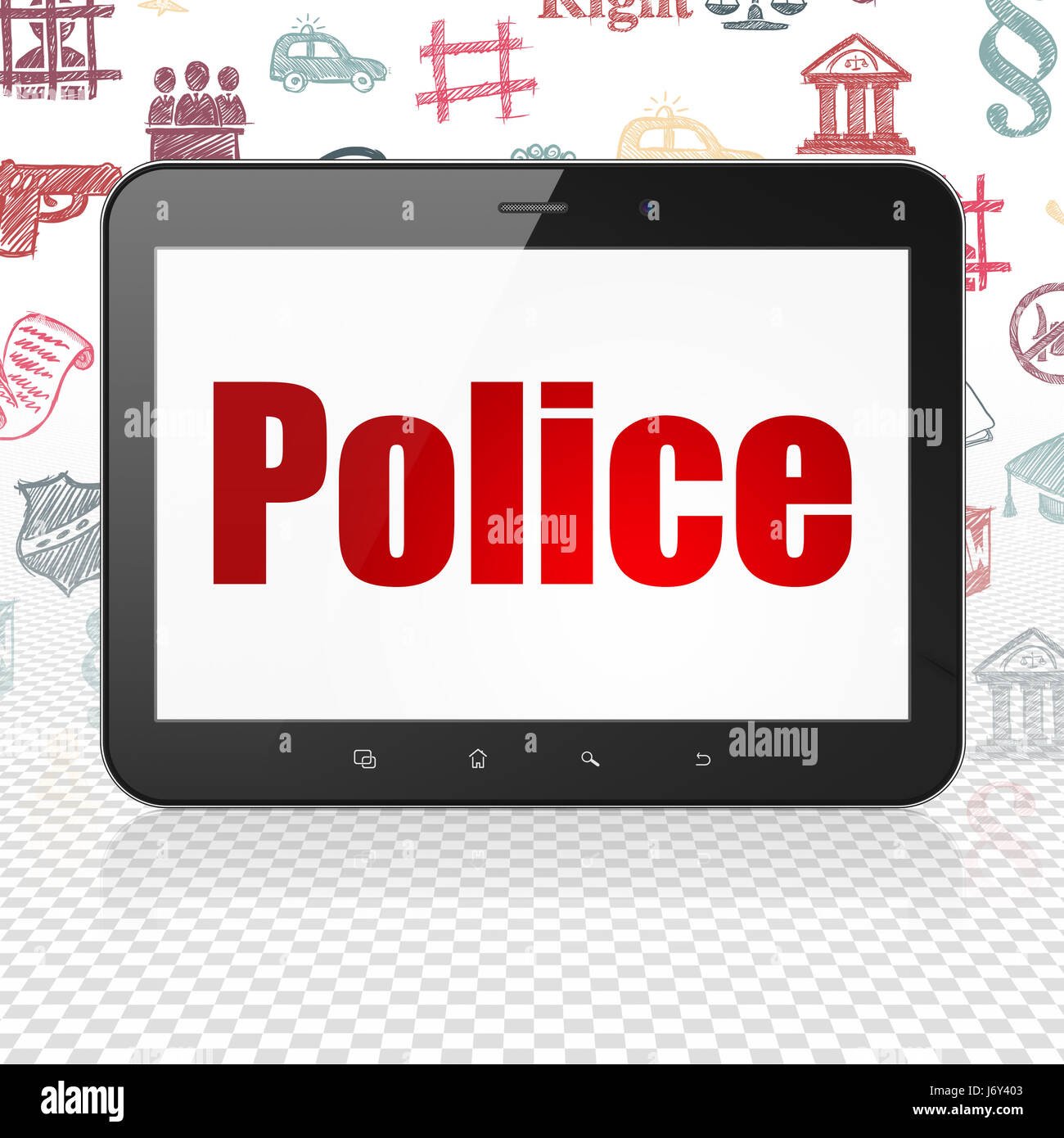 Law concept: Tablet Computer with Police on display Stock Photo - Alamy
