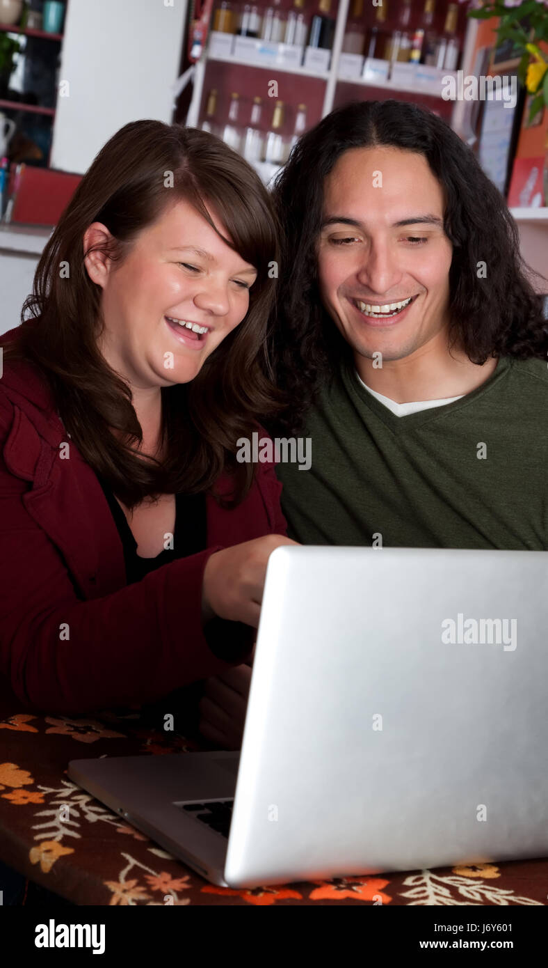 cafe restaurant laptop notebook computers computer laugh laughs ...