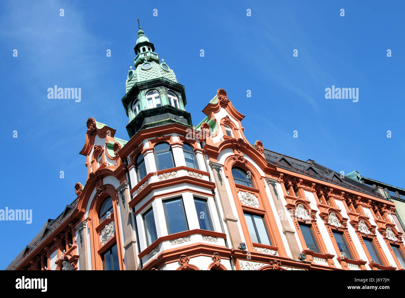 dome norway classicism oriel building buildings blue green window ...