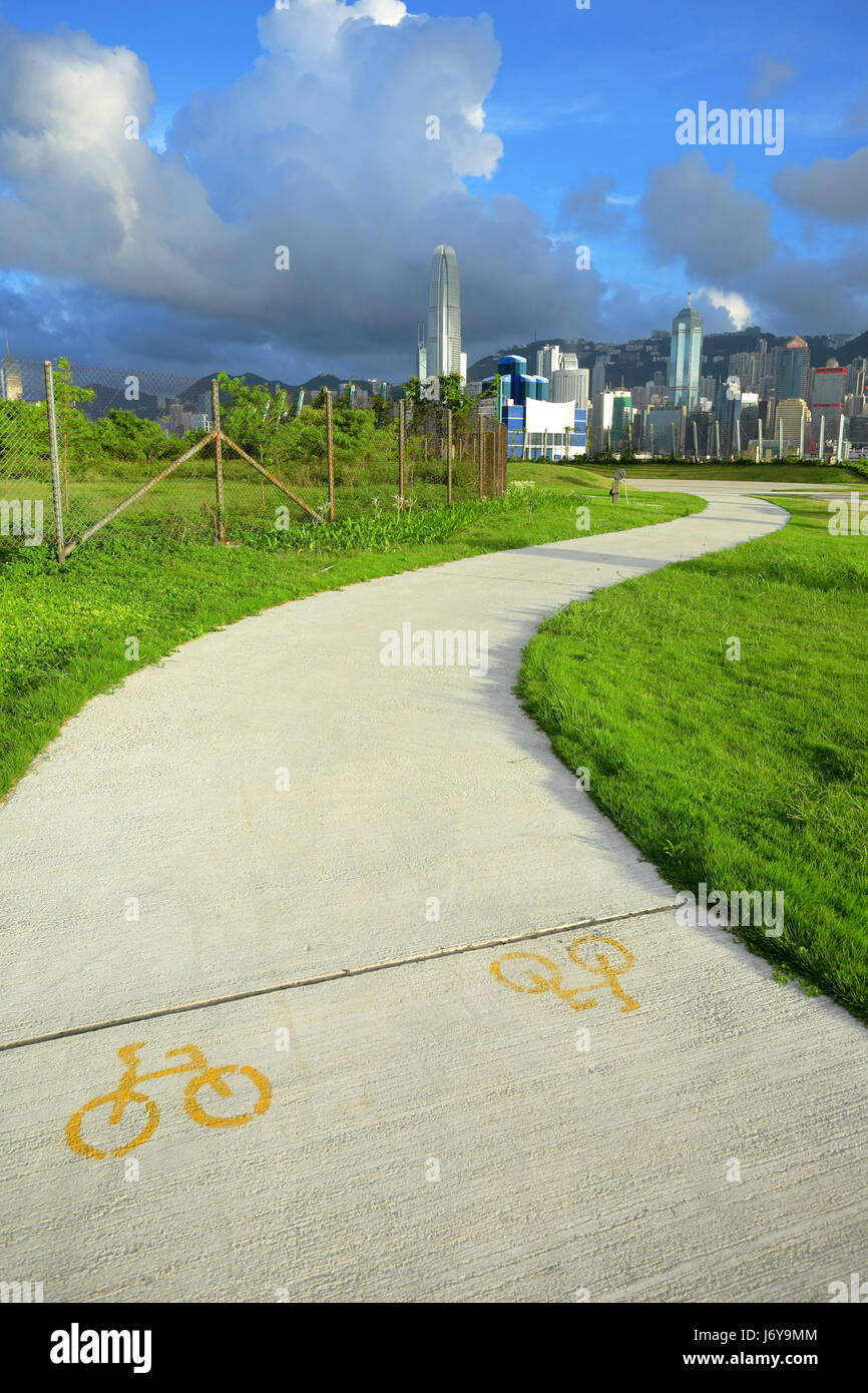 city town environment enviroment bike bicycle cycle path way lawn green ...