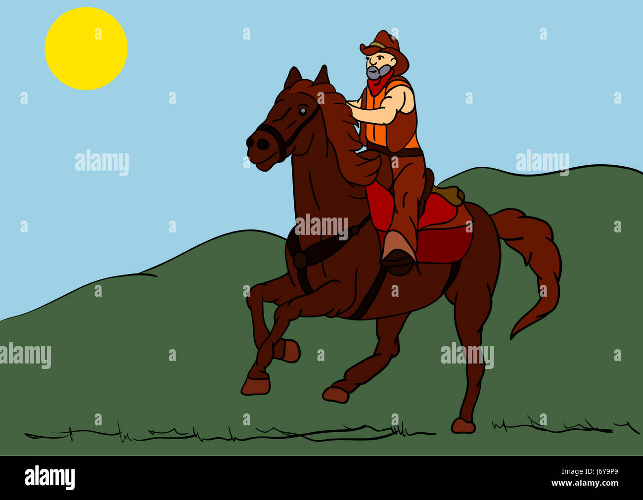 horse illustration paint rider equestrian draw cartoon color blue ...