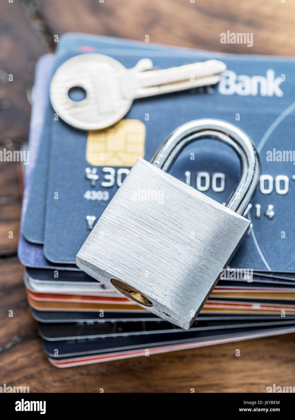 Credit cards and simle mechanical lock. Security concept Stock Photo ...