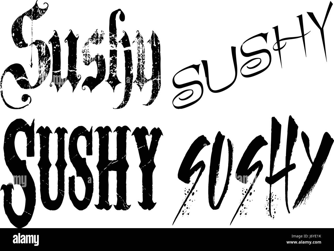 Sushy text banner in black lettesr on white background Stock Vector ...