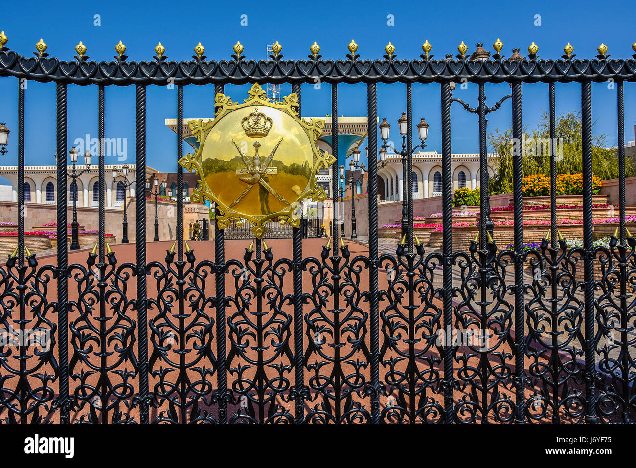Oman Muscat The Sultan’s coat of arms on the gate of the royal palace ...
