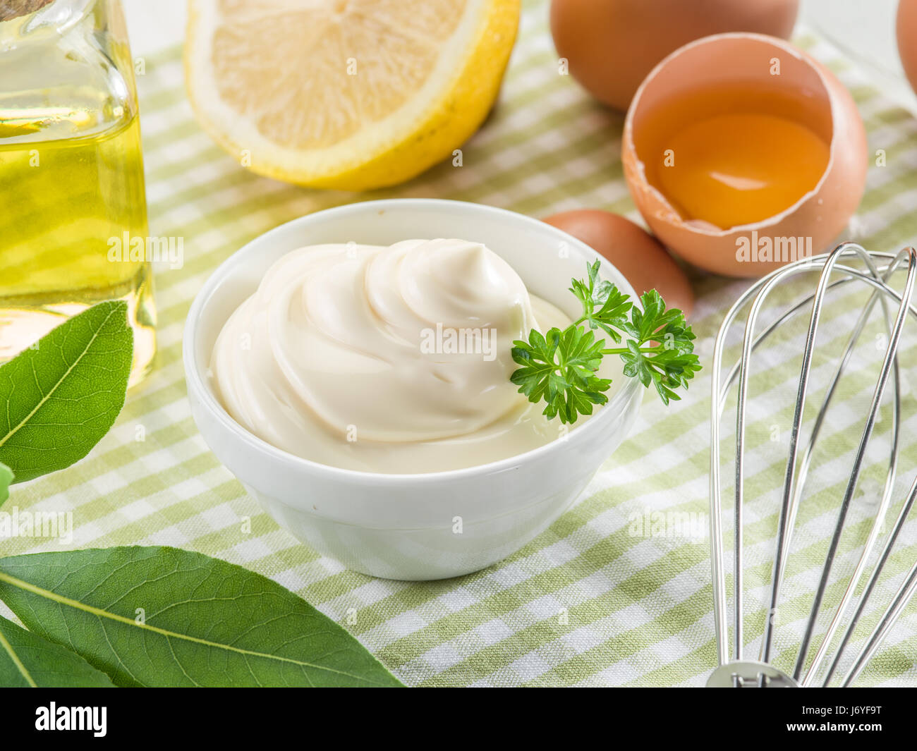 Natural mayonnaise ingredients and the sauce itself Stock Photo - Alamy