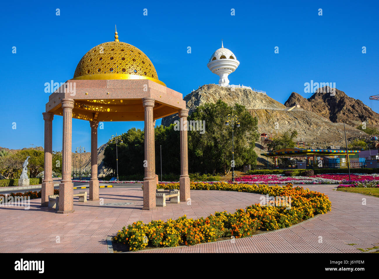 Oman Muscat Al-Riyam park and the incense burner which is a National ...