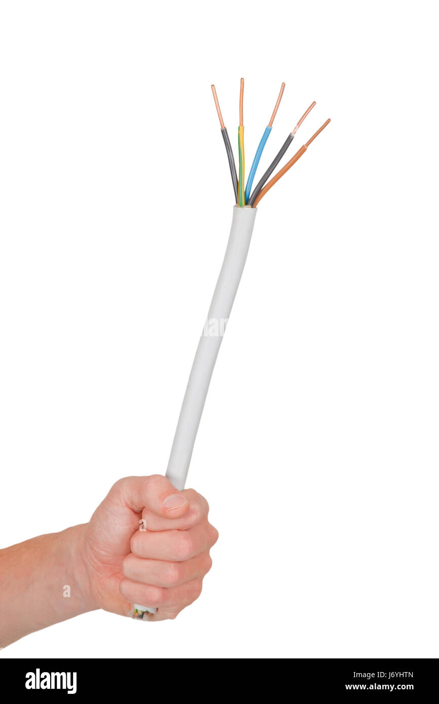 hand with power cable Stock Photo - Alamy