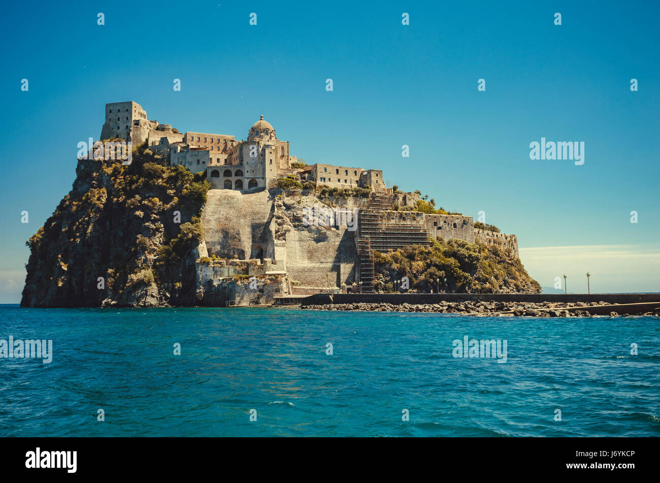 Ischia Ponte and marina village with castle Aragonese already fortress ...
