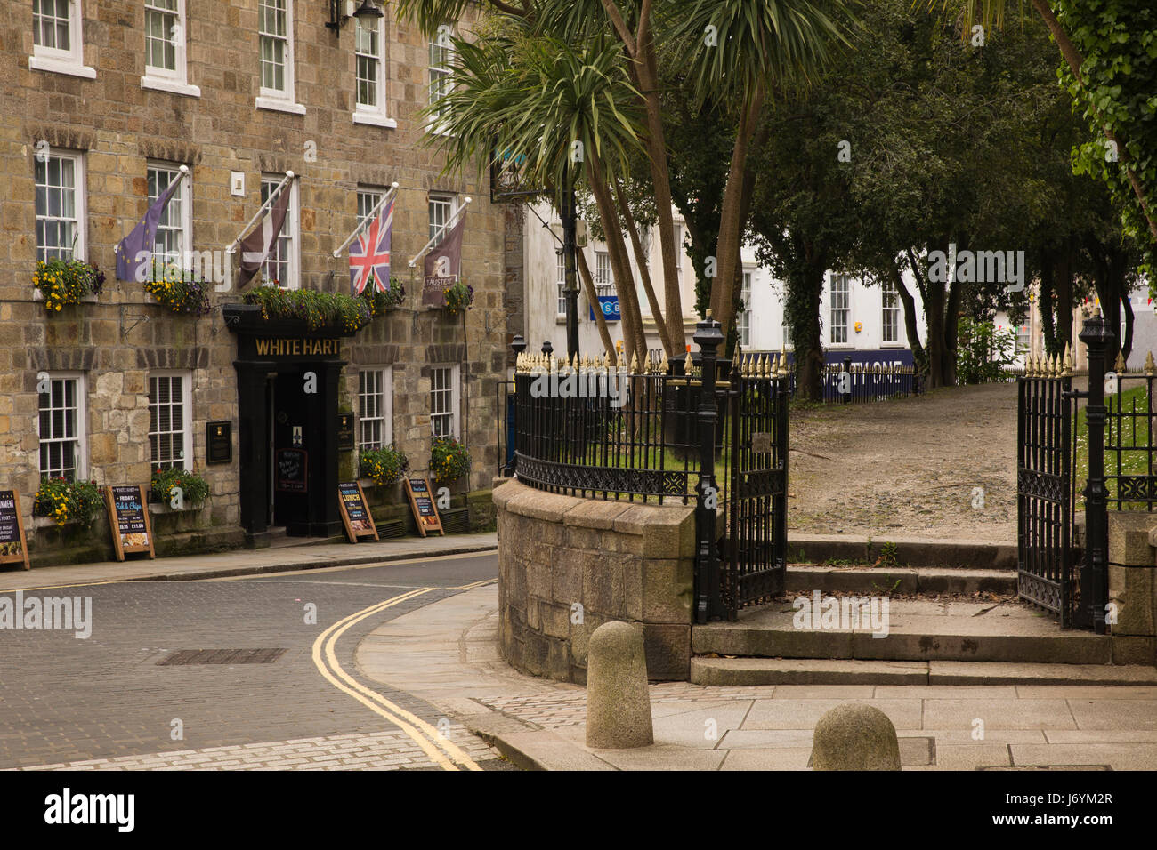 UK, Cornwall, St Austell, Church Street, White Hart Hotel opposite Holy ...