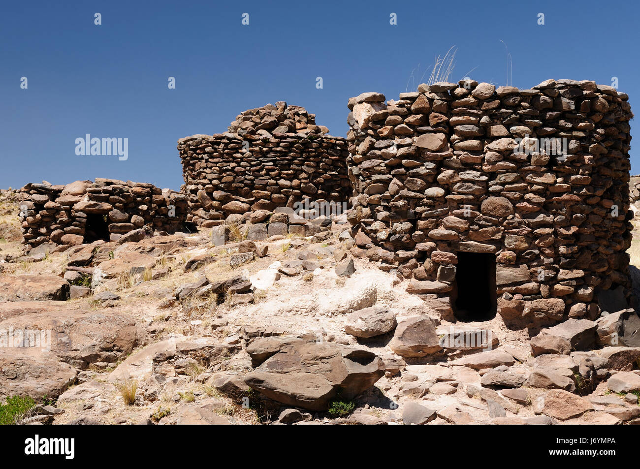 South America, Chullpas (funerary towers) in archaelolgical complex of ...