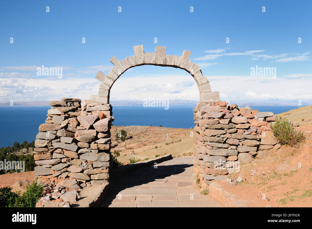 Peru, Amantani island on the Titicaca lake, the largest highaltitude ...