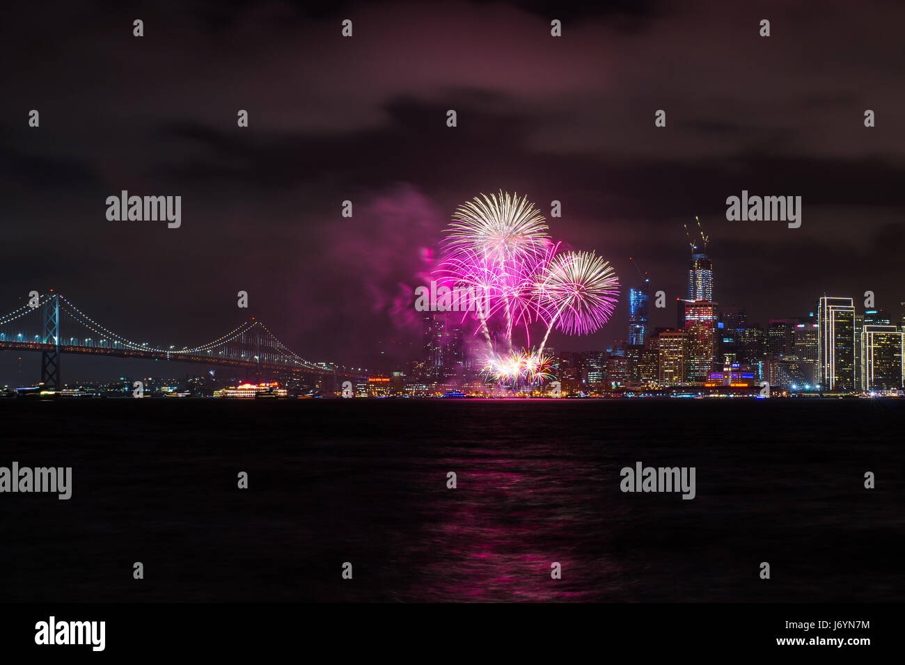 Fireworks over city, San Francisco, California, United States Stock ...