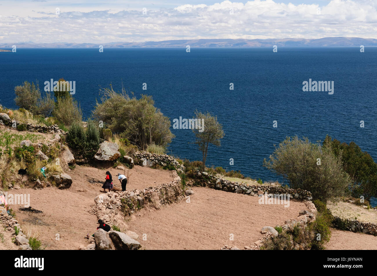 Peru, Taquile island on the Titicaca lake, the largest highaltitude ...