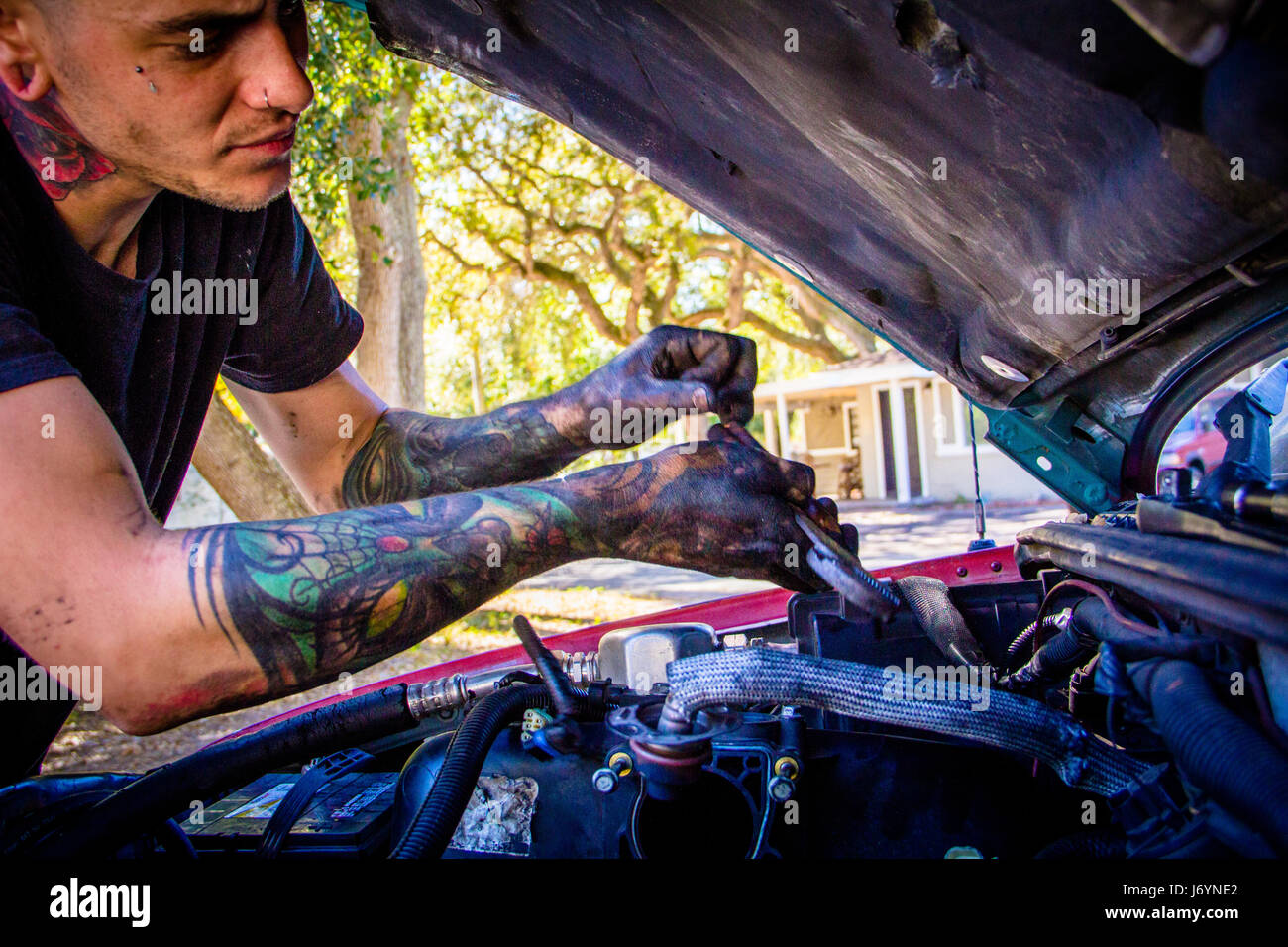 Working repair on car engine hi-res stock photography and images - Alamy