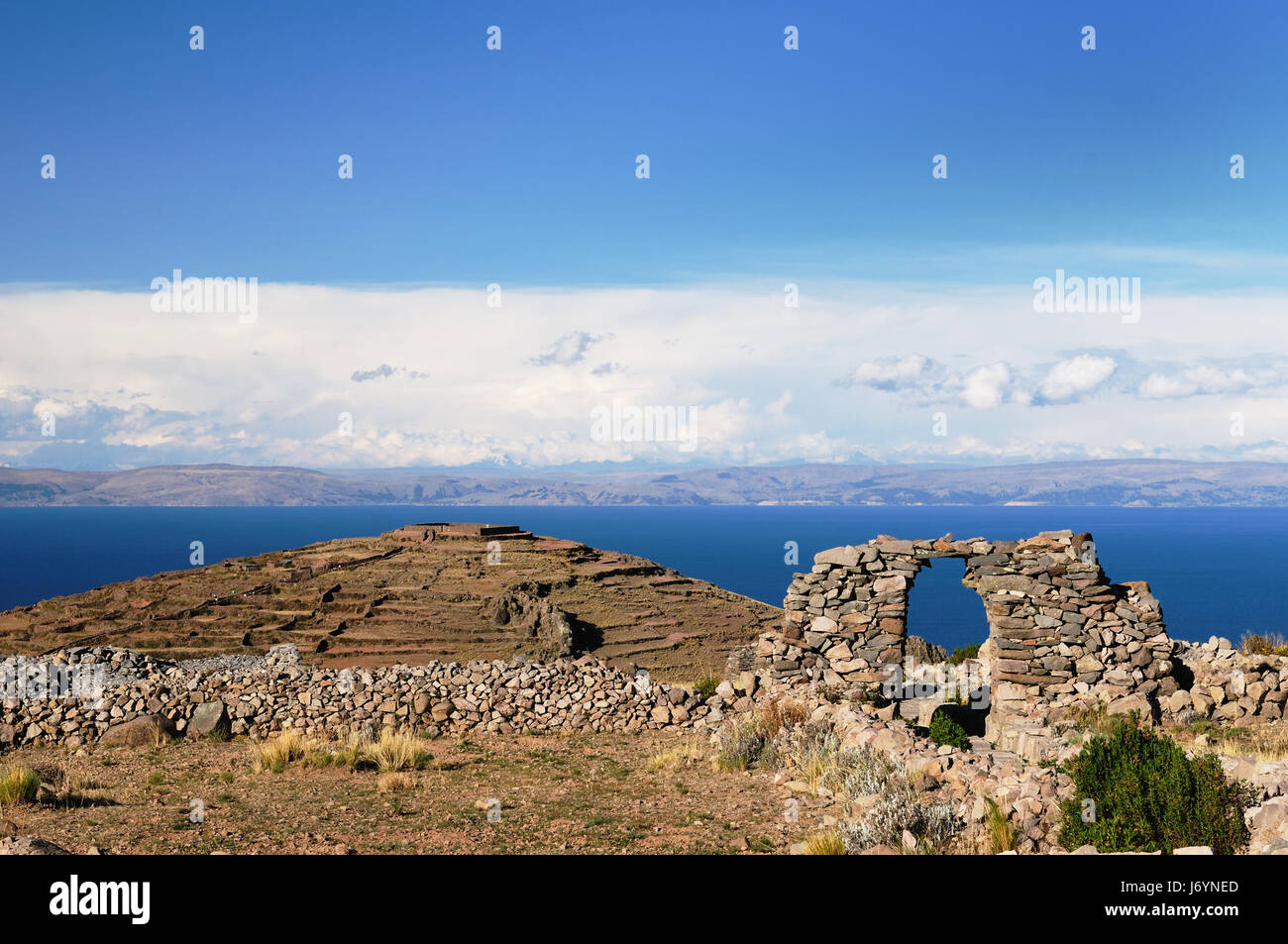 Peru, Amantani island on the Titicaca lake, the largest highaltitude ...
