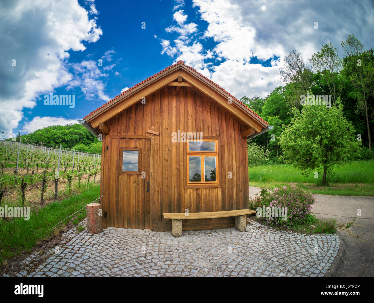 Wooden hut in the german vineyards Stock Photo - Alamy