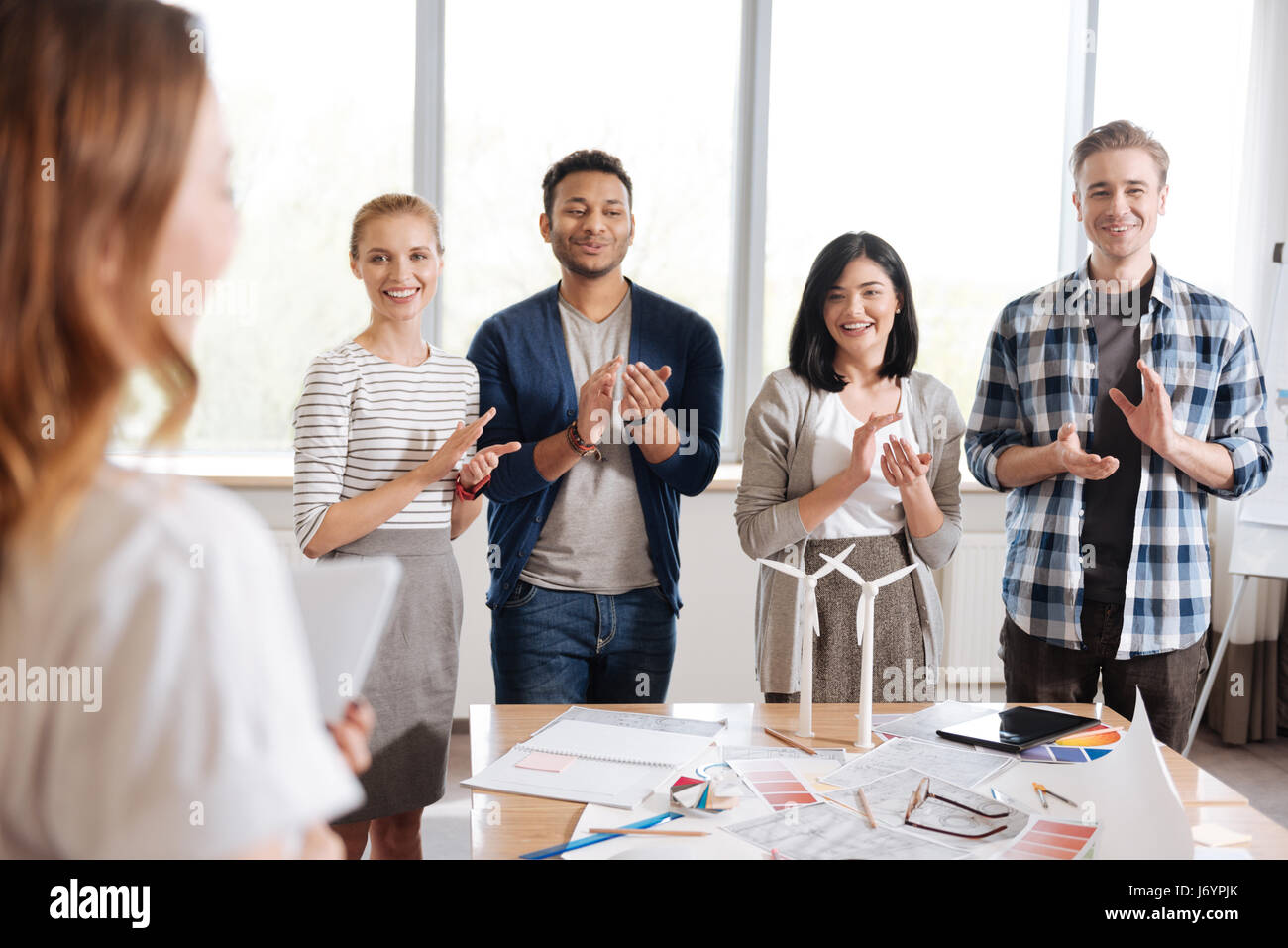 Positive happy people applauding Stock Photo - Alamy