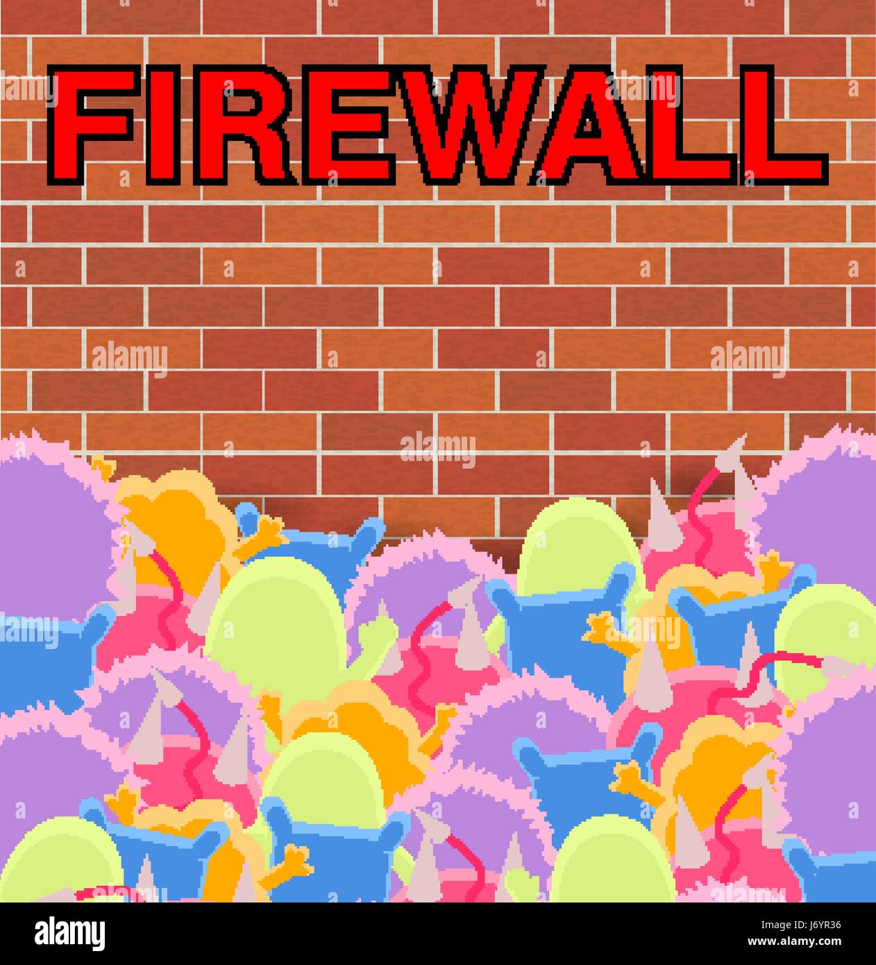 firewall brick protect a virus cartoon computer Stock Vector Image ...