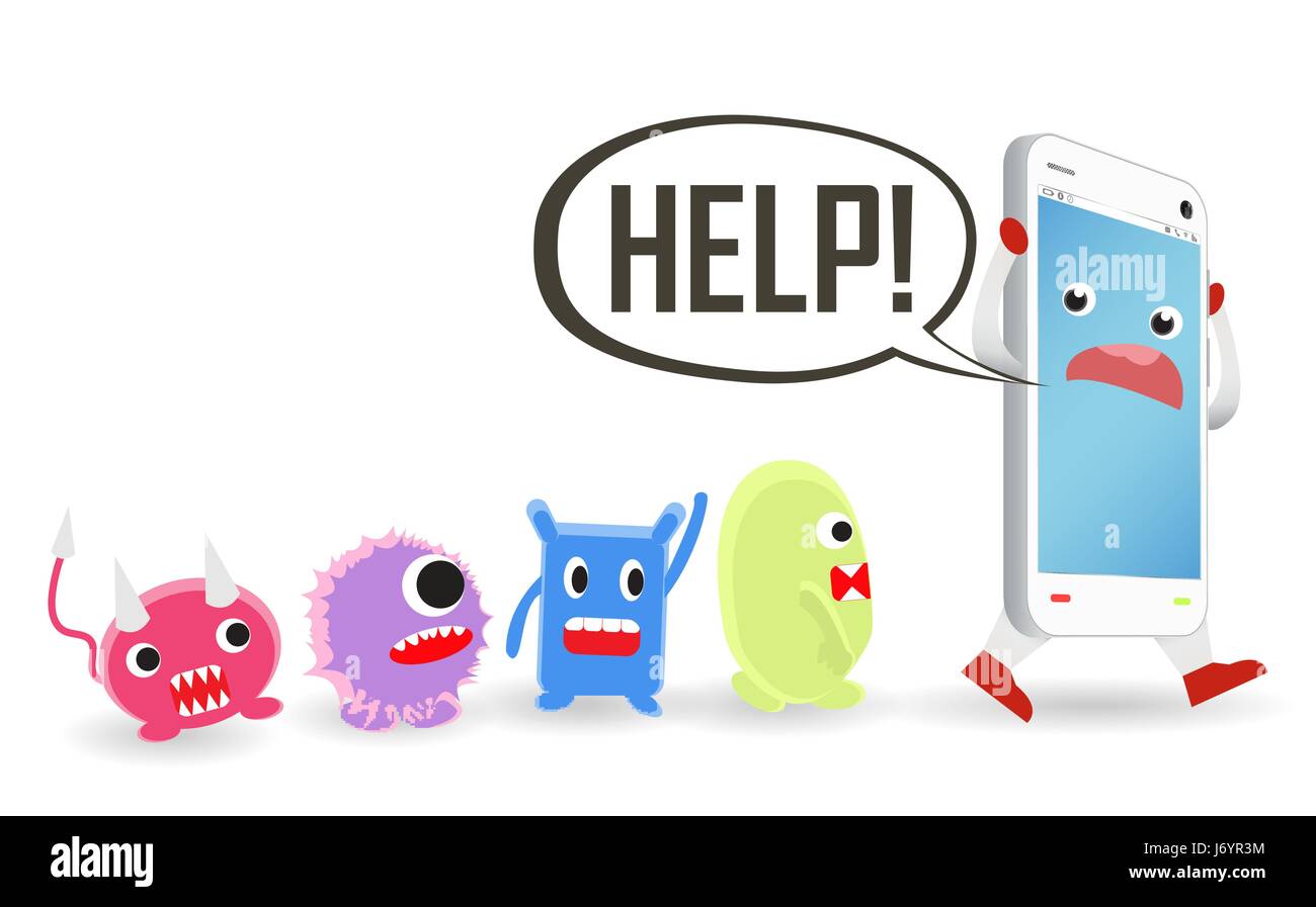 smartphone cartoon need help from virus computer attack Stock Vector ...