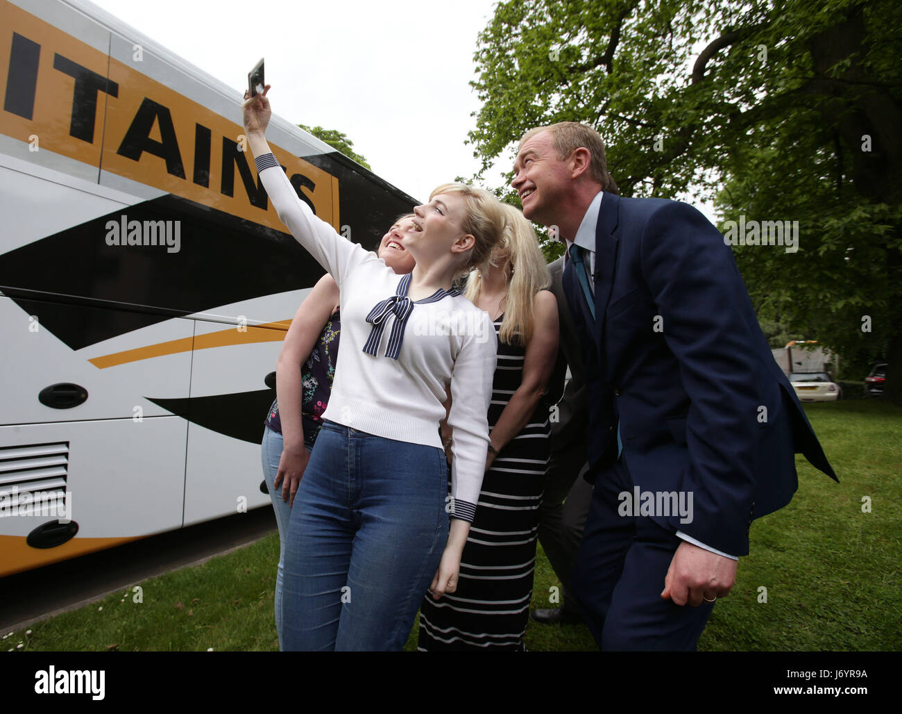 Liberal Democrat leader Tim Farron poses for a selfie taken by carer ...