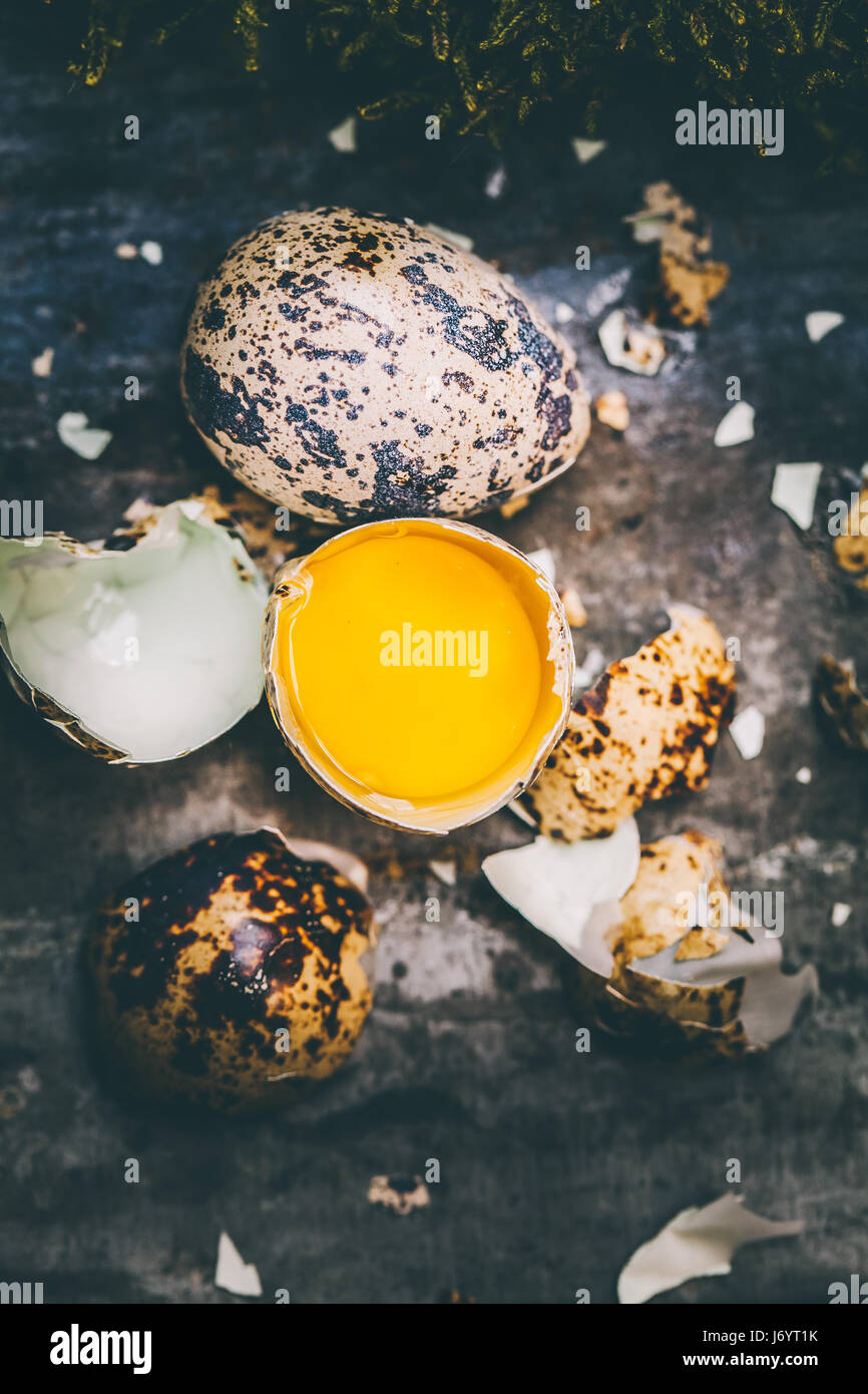 Quail eggs and egg yolk in a shell Stock Photo - Alamy