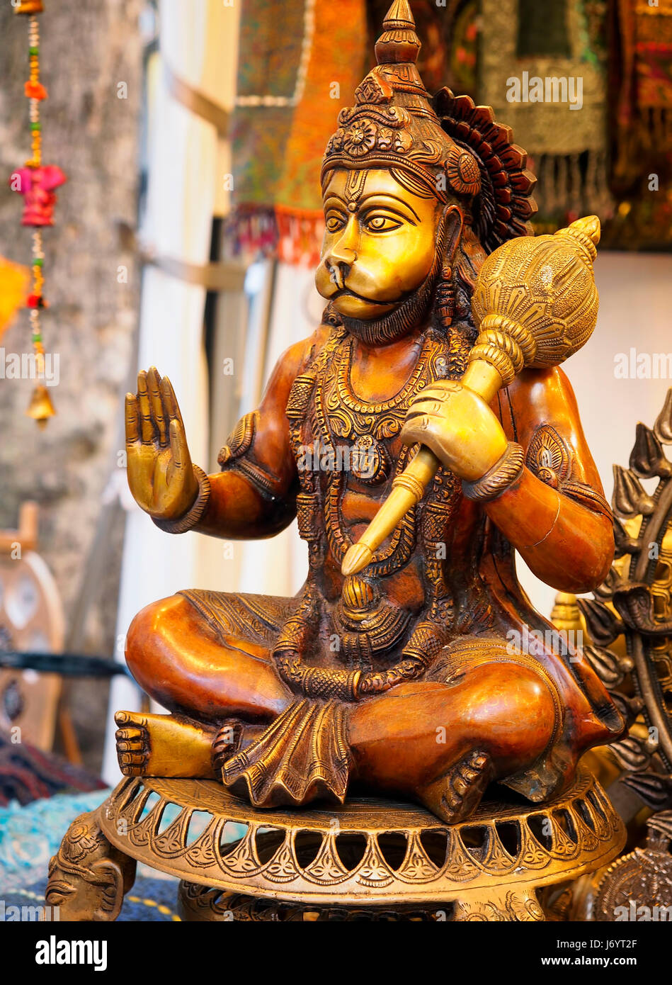 Sculpture of Hanuman, Hindu God, seated and with his scepter. On sale ...