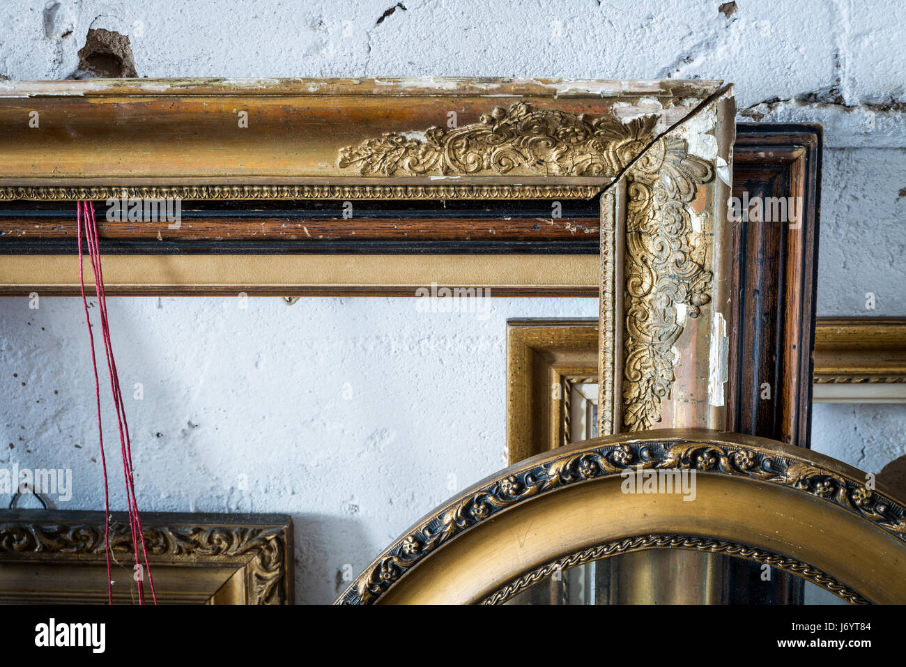 Old wooden painting frames in painter studio Stock Photo - Alamy