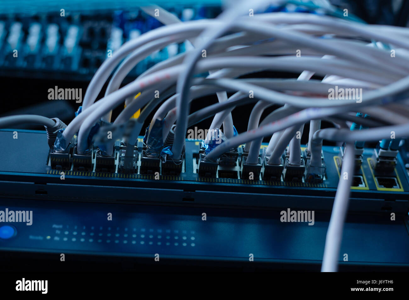 Lots of Ethernet cables being connected to the router Stock Photo - Alamy