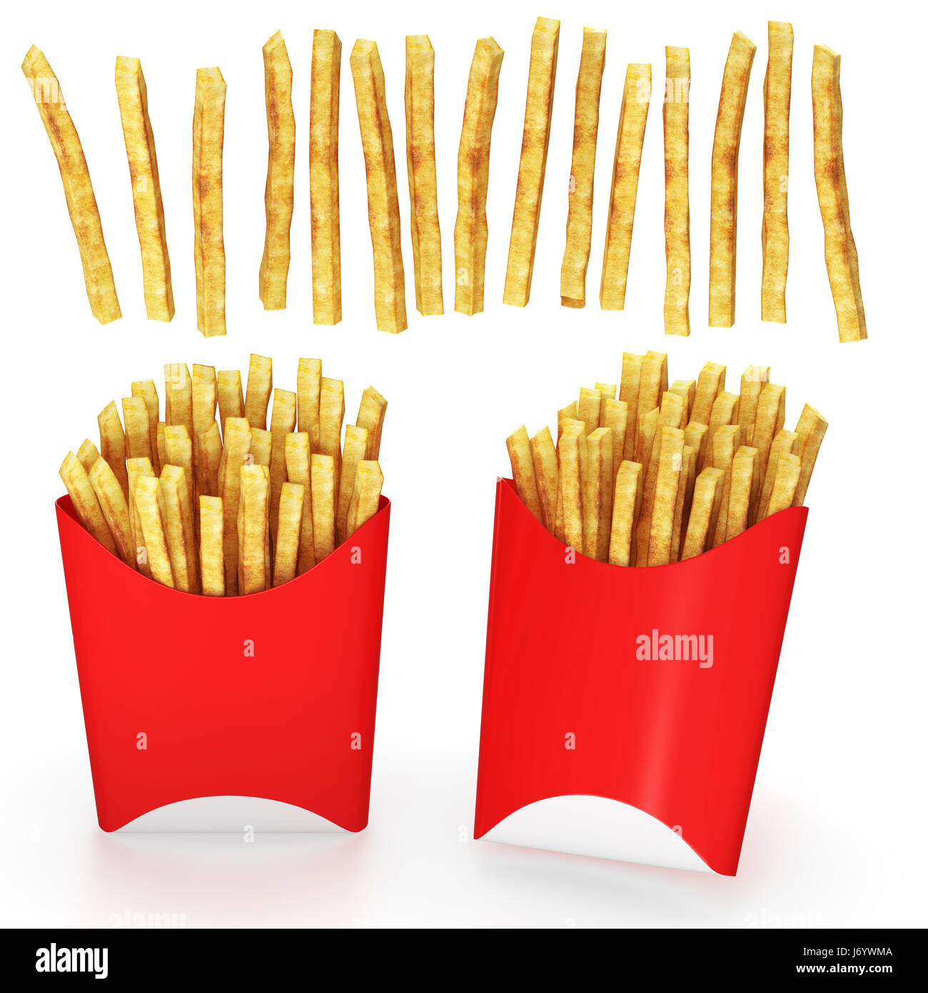Red bucket packaging and french fries with clipping path Stock Photo ...
