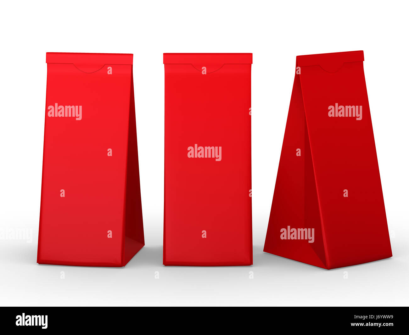 Red folded paper bag with clipping path, packaging for food snack or ...