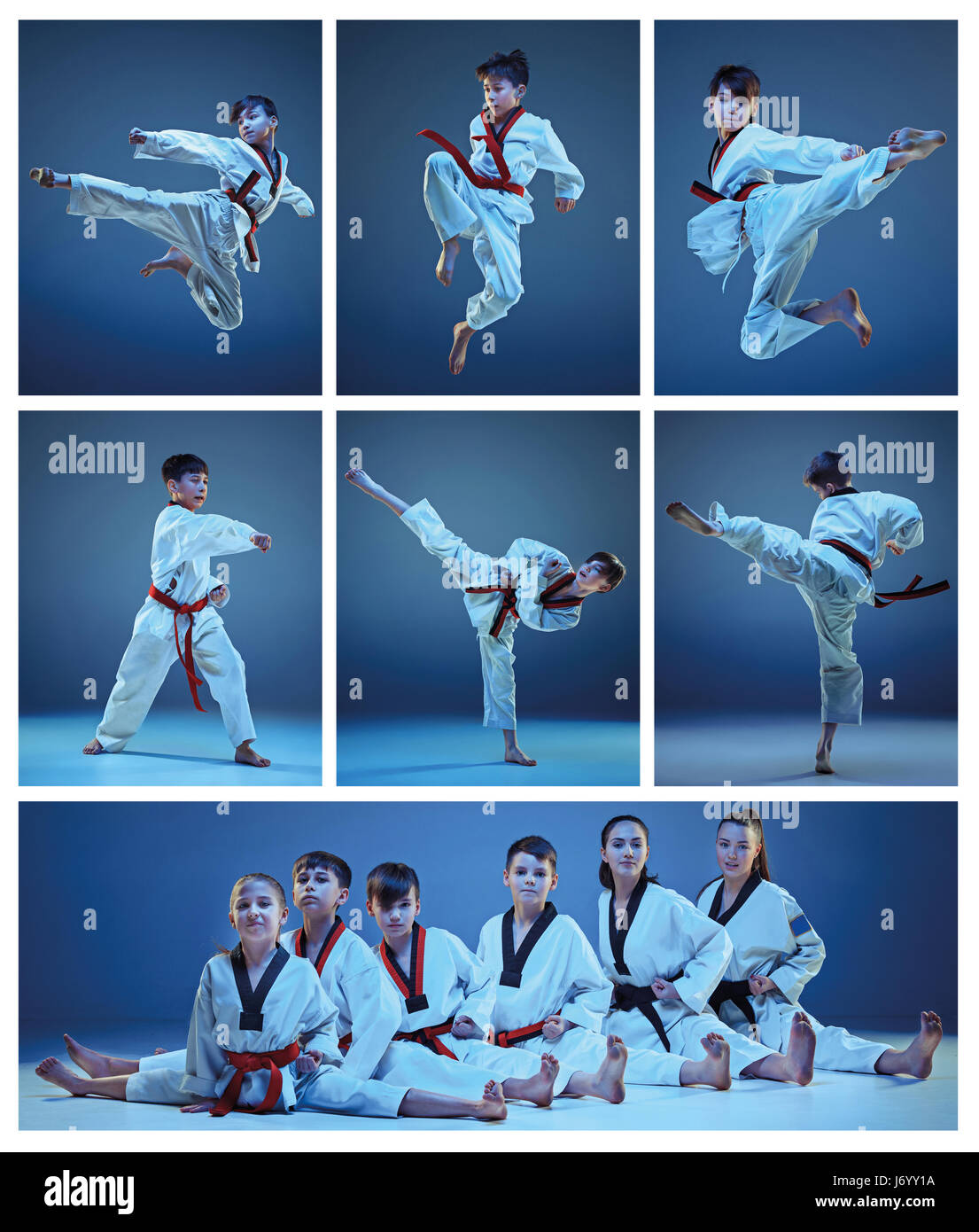 The studio shot of group of kids training karate martial arts Stock ...