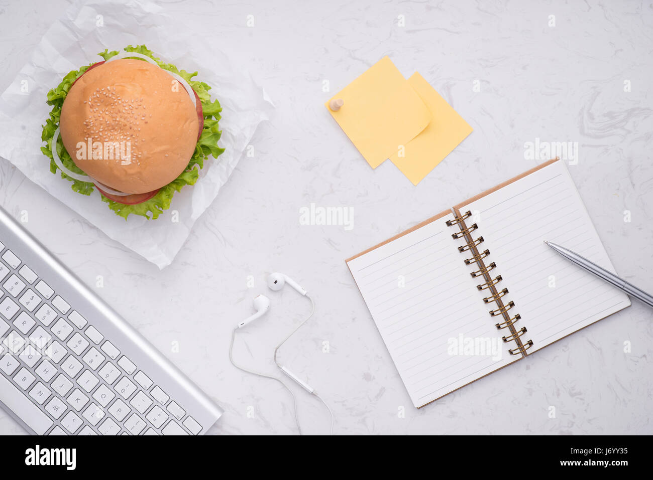 Lunch in office, delicious homemade burger on table Stock Photo - Alamy