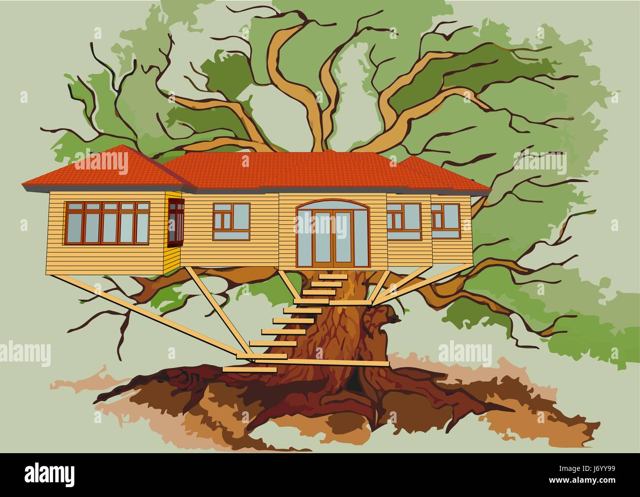 treehouse on branch of green oak Stock Vector Image & Art - Alamy